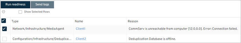 Running a Readiness Check from the CommCell Readiness Report