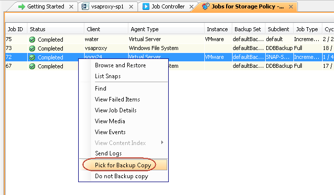Selecting a Job for Backup Copy