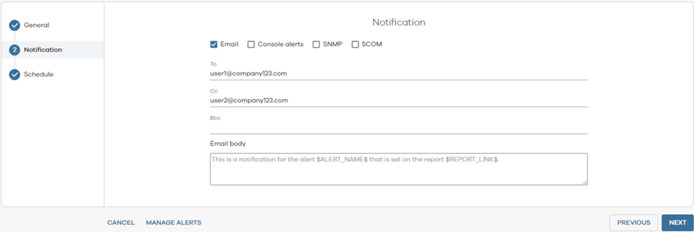 Configuring an Alert for a Report on the Command Center