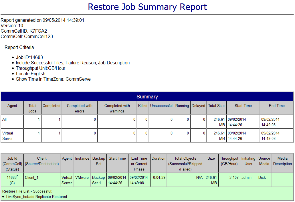 Viewing a List of Restored Virtual Machines in the Restore Job Summary ...