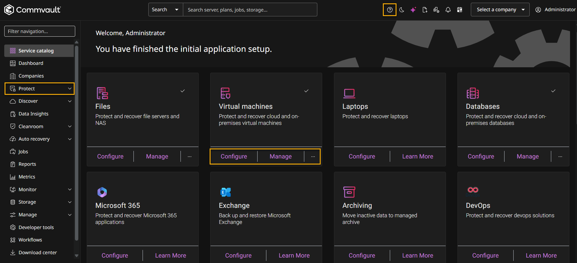 Commvault Cloud Service Catalog in the Command Center